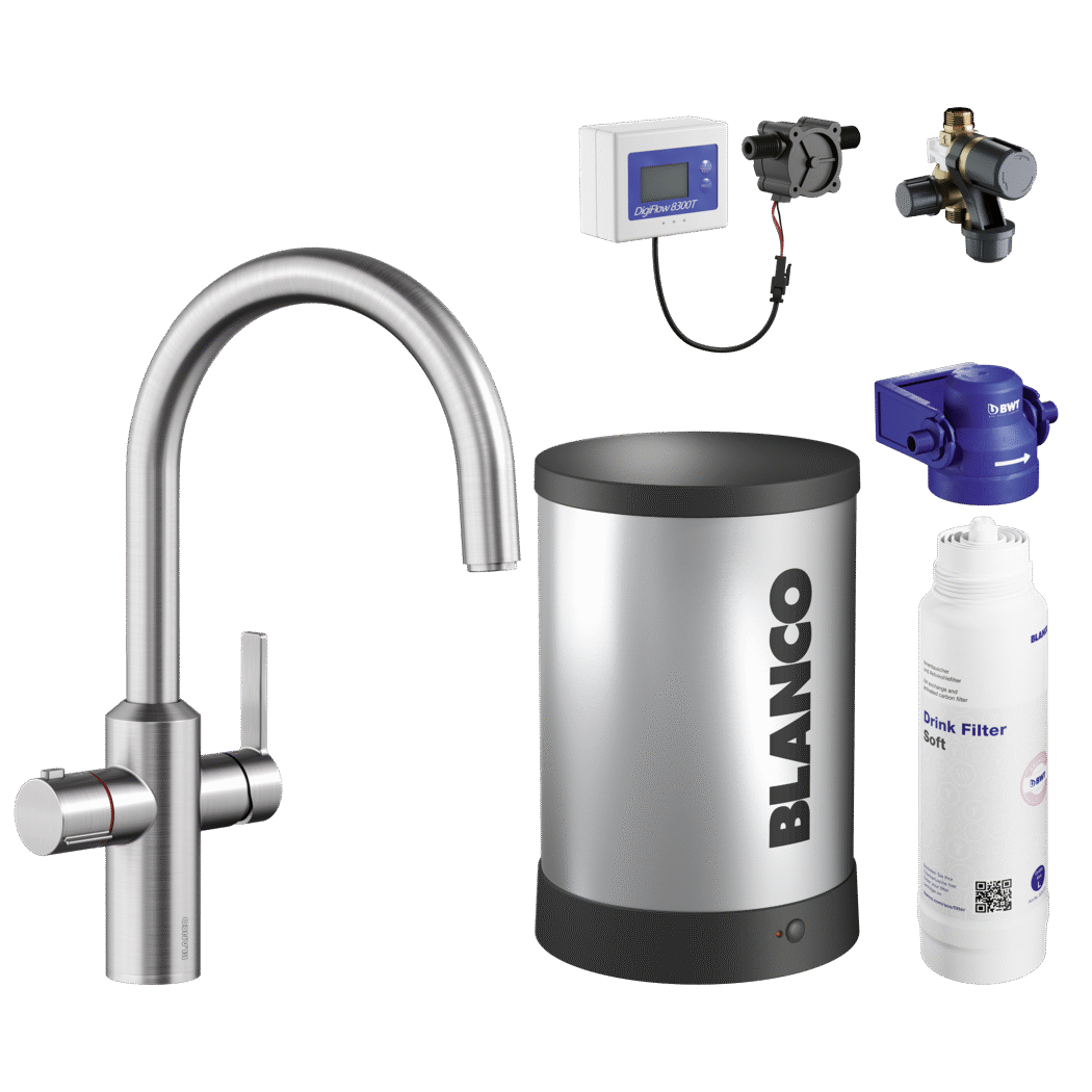Blanco drink.hot TAMPERA 3-in-1 PVD Boiling Water Tap - Stainless Stee ...